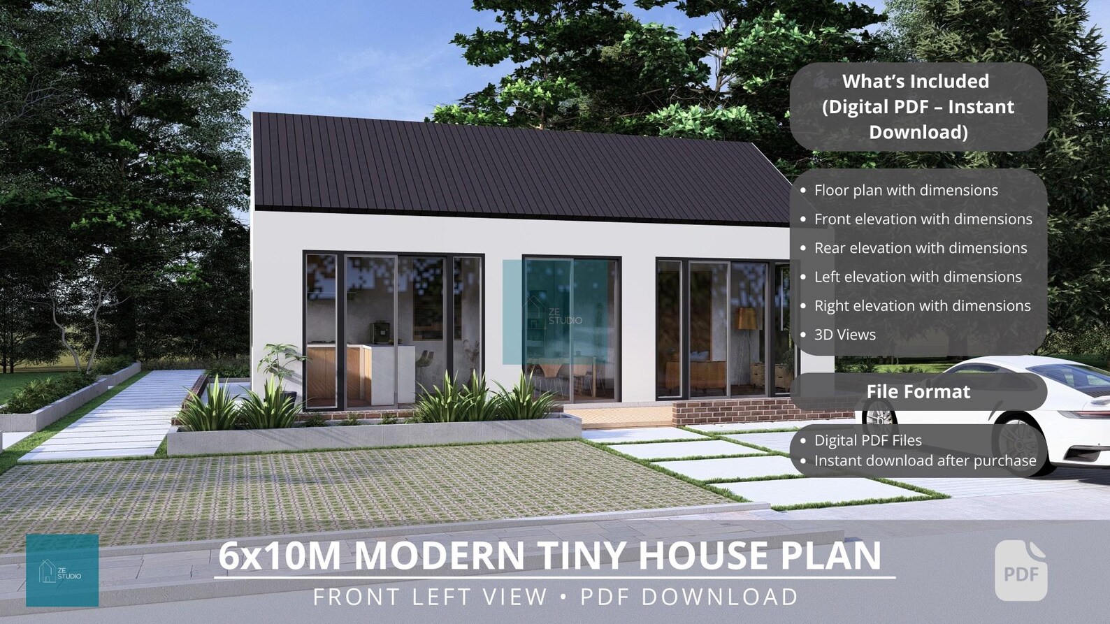 6m X 10m Modern Minimalist Tiny House Plan | 2 Bedroom + 1 Bathroom ...