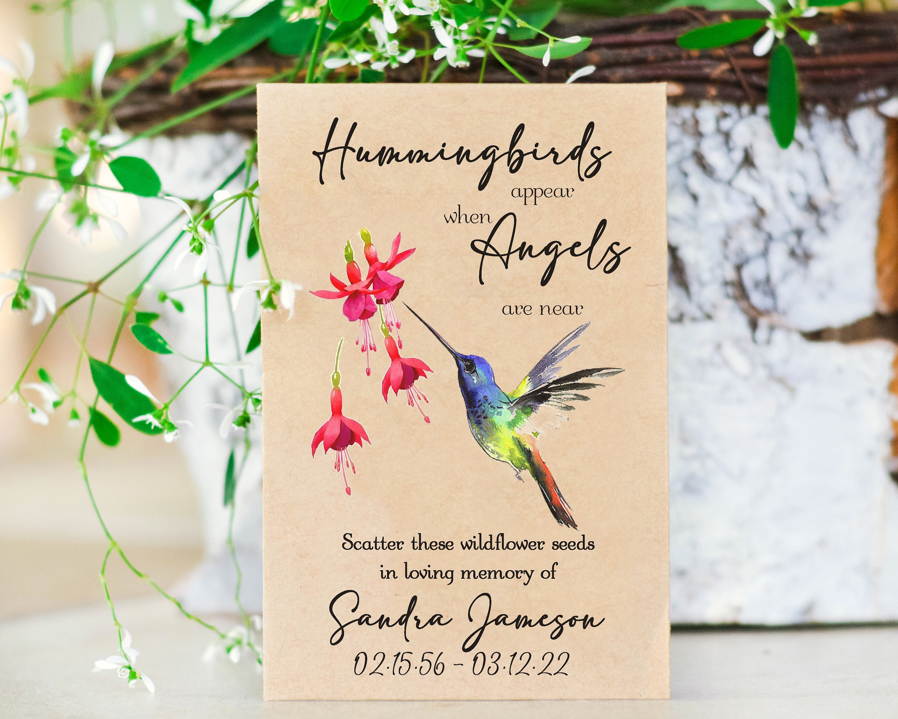 Hummingbird Memorial Favor, Funeral Favor, Memorial Design, Celebration ...