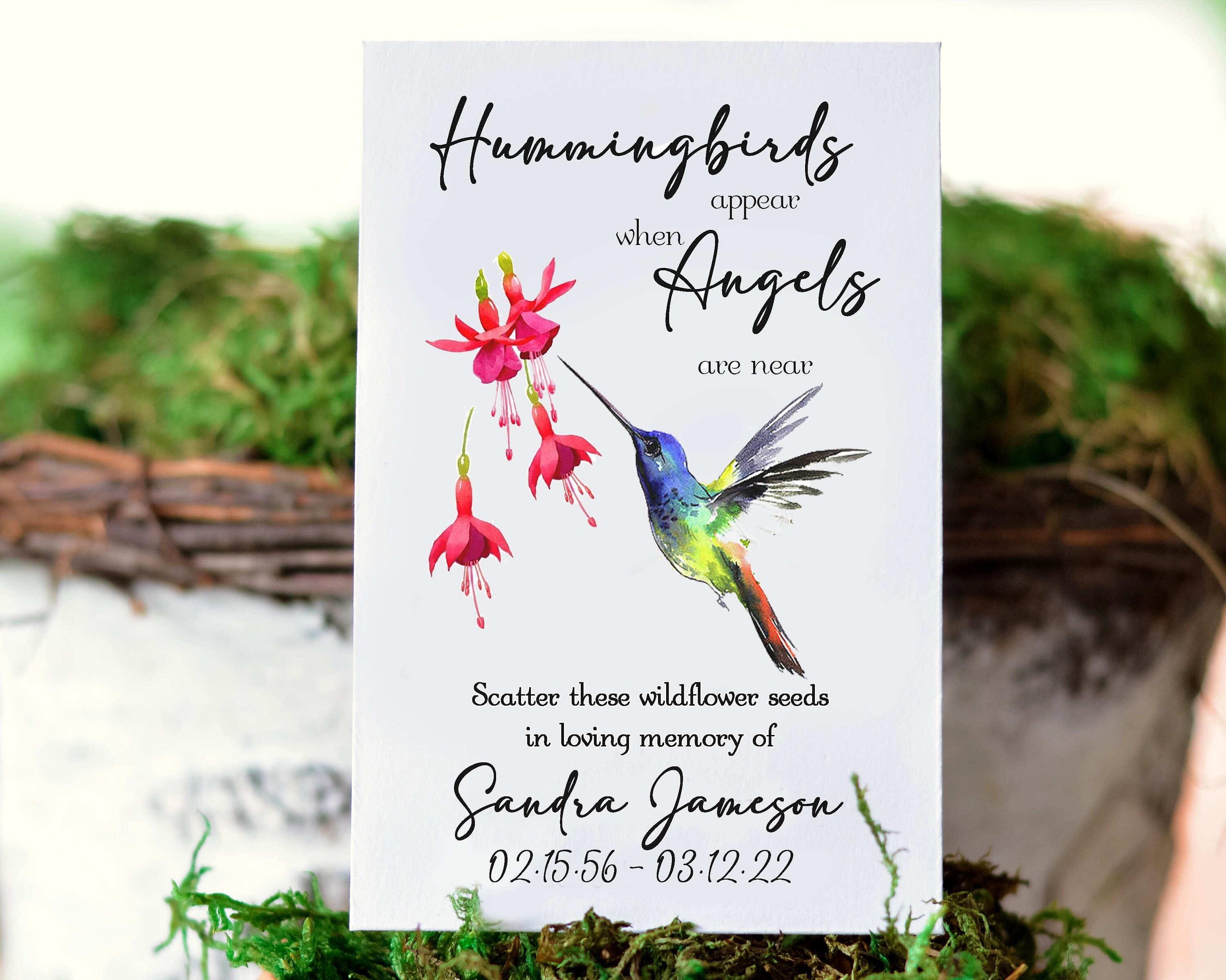 Hummingbird Memorial Favor, Funeral Favor, Memorial Design, Celebration ...