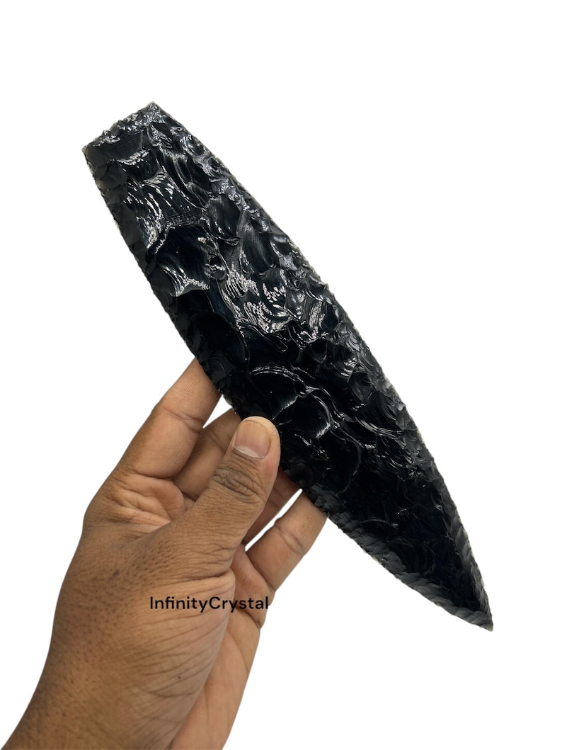 10” Black Obsidian Spearhead | Handmade Leaf Point Arrowhead | Natural ...