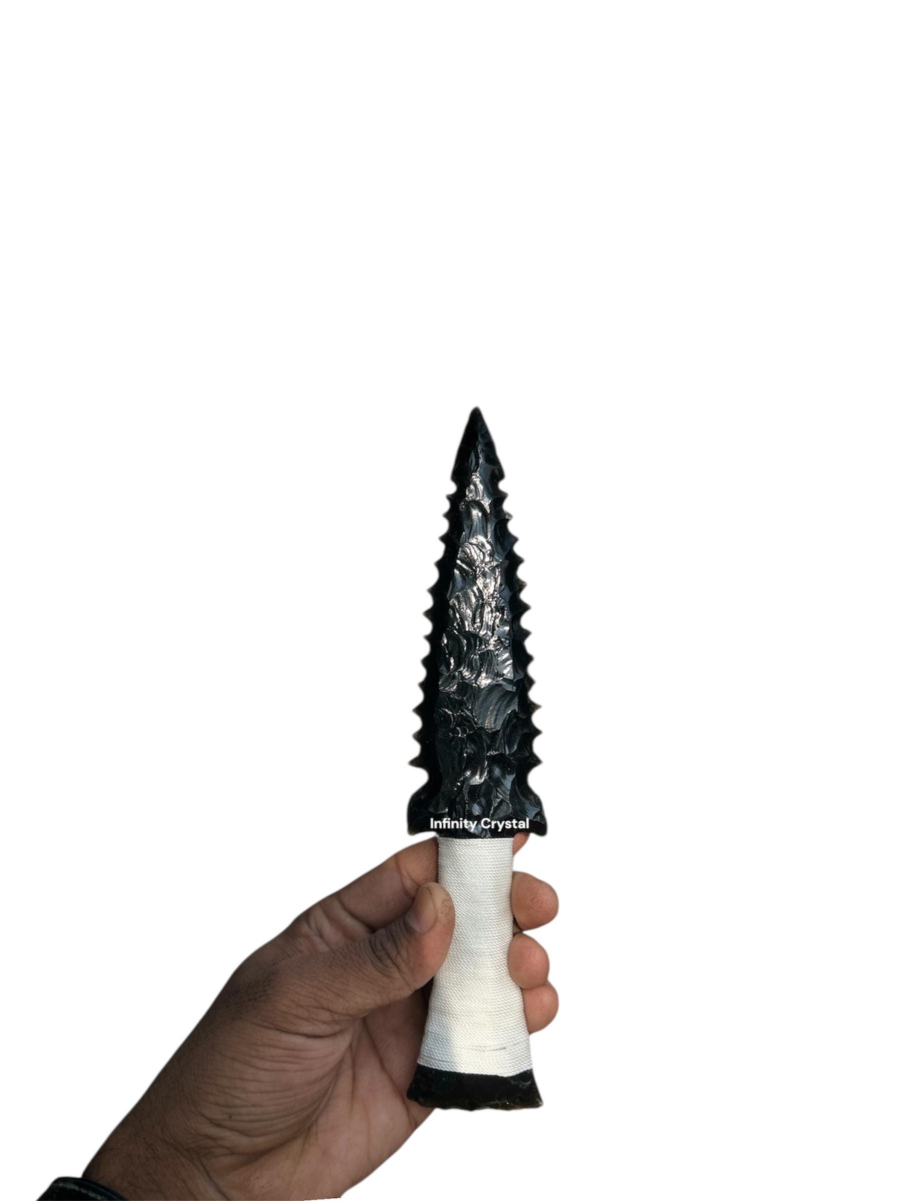 10” Large Black Obsidian Dagger, Viking Athame - Flint Knapped Ritual ...