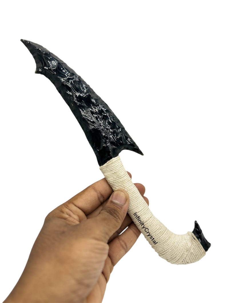 Large Black Obsidian Dagger 11” – Volcanic Glass Blade, Thread Wrapped ...