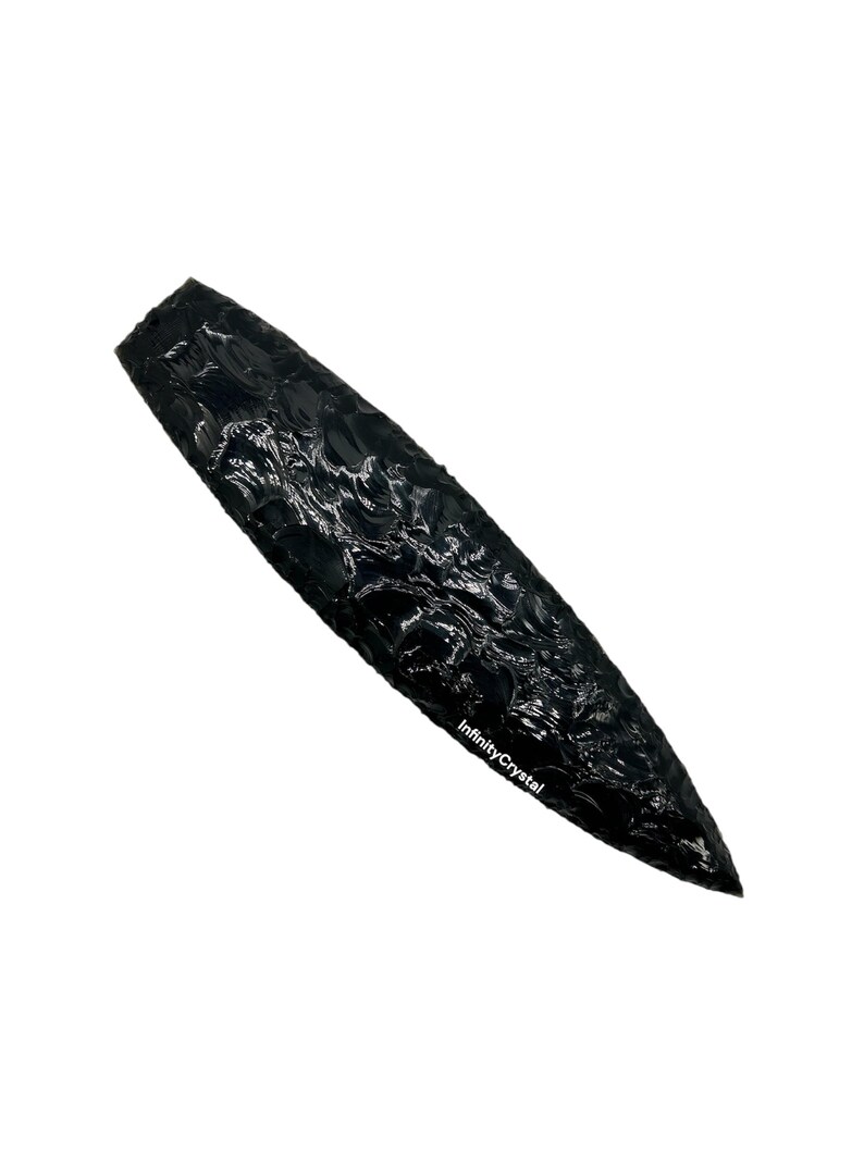 10” Black Obsidian Spearhead | Handmade Leaf Point Arrowhead | Natural ...