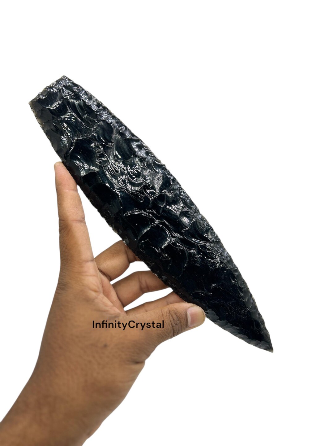 10” Black Obsidian Spearhead | Handmade Leaf Point Arrowhead | Natural ...