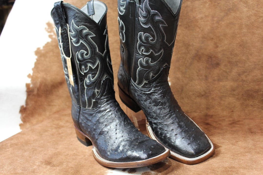 Authentic Ostrich Skin Western Cowboy Boots Black 9.5 US - Etsy