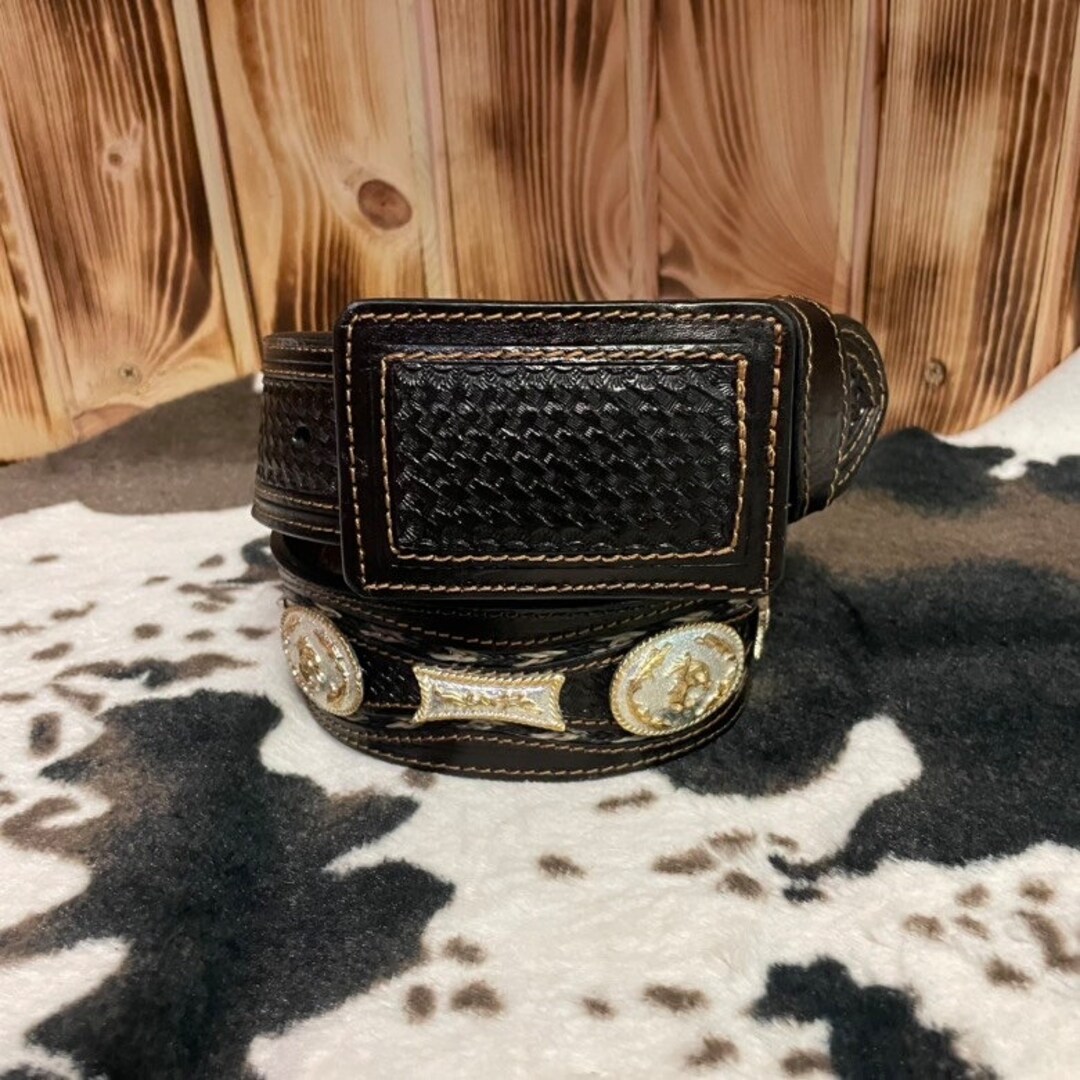 Black Cowboy Concho W/ Braided Horsehair Details Hand Tooled Leather ...
