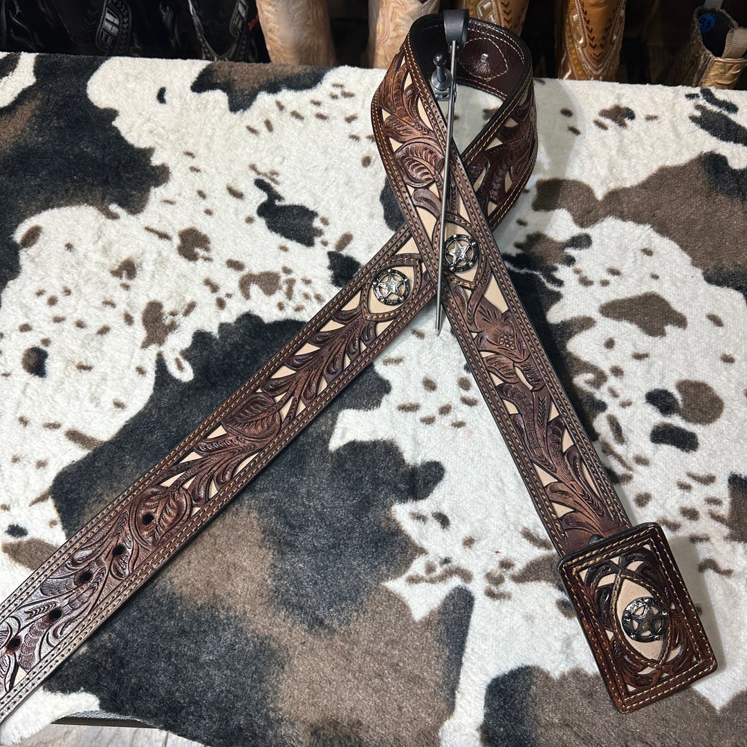 Star Emblem Hand Tooled Leather Belt Handmade - Etsy