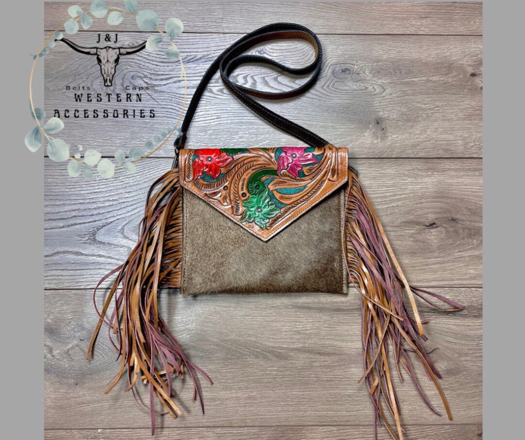 Handmade Hand Tooled Western Trio Floral Envelope Style Fringe ...