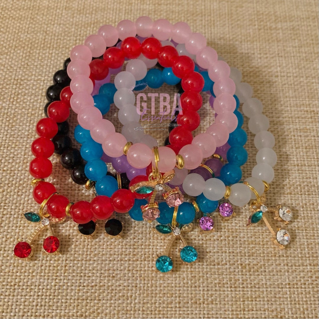 Cherry Charm Bracelet, Cherry Bracelet, Cherry Beaded Bracelet, Bling ...