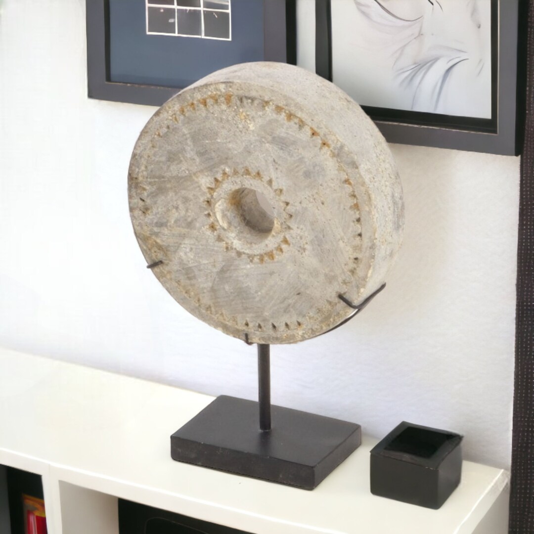 Decorative Stone Disc on Stand Natural Handcarved Decor - Etsy