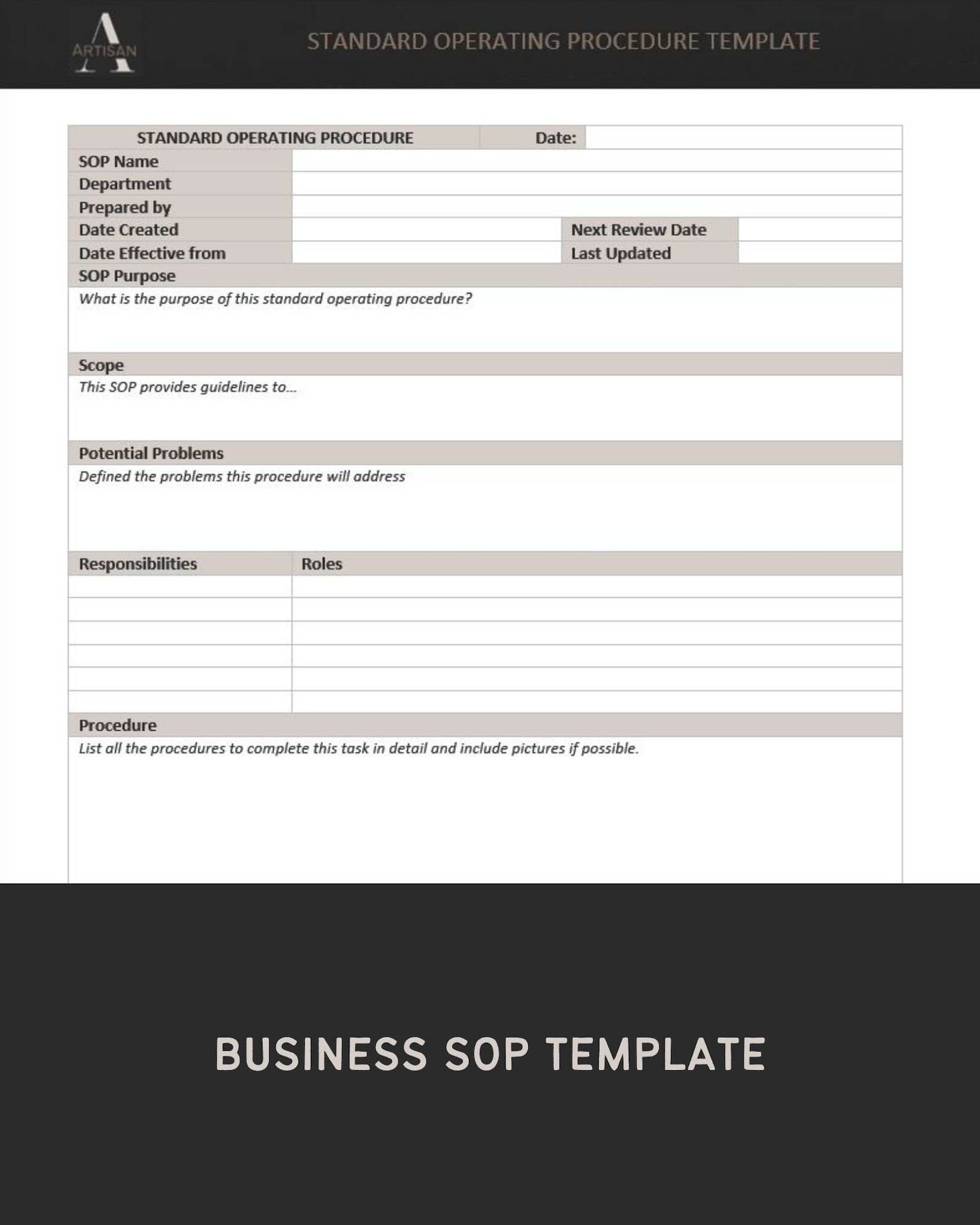 Business SOP Standard Operating Procedure Template | Microsoft Word ...