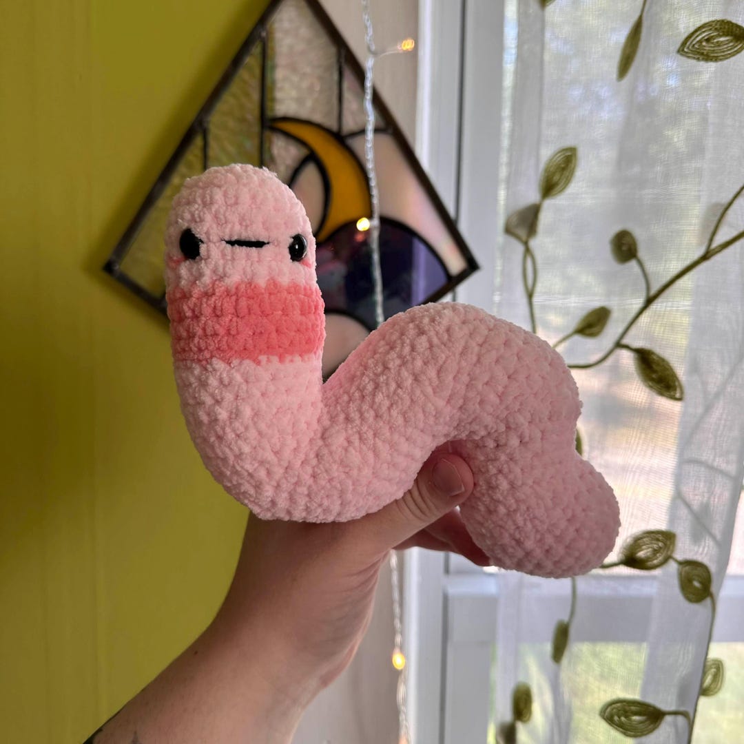 Medium Crochet Worm Plush, Made to Order, Funky Home Decor, Cute ...