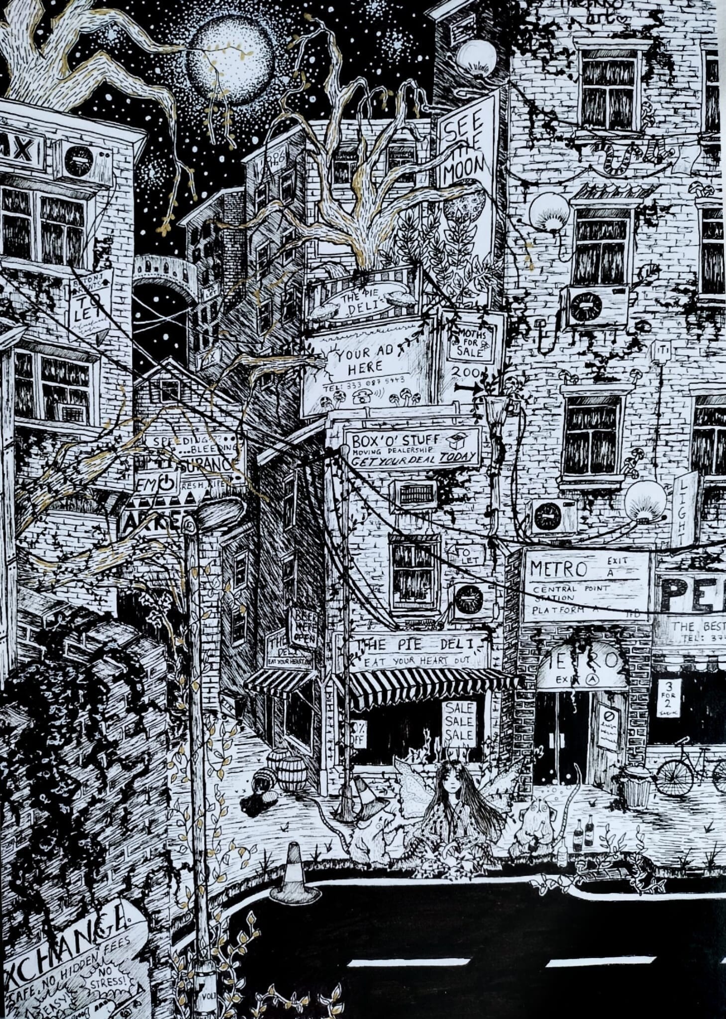 City Scene Illustration / A4 Novelty Art Print / 20+ Hours Handmade ...