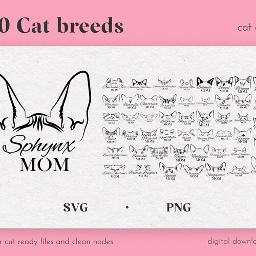 Cat Ears Outline SVG PNG Bundle 50 Cat Mom Breeds Kitten - Etsy Canada
