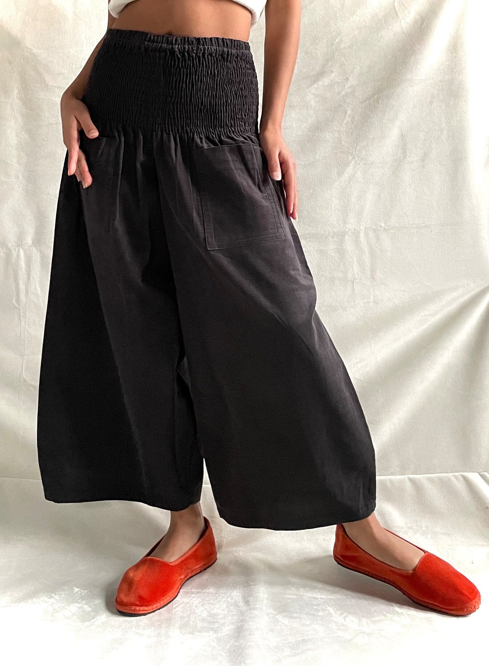 The jackie Pants in Charcoal Black Corduroy Designer Pull on Pants ...