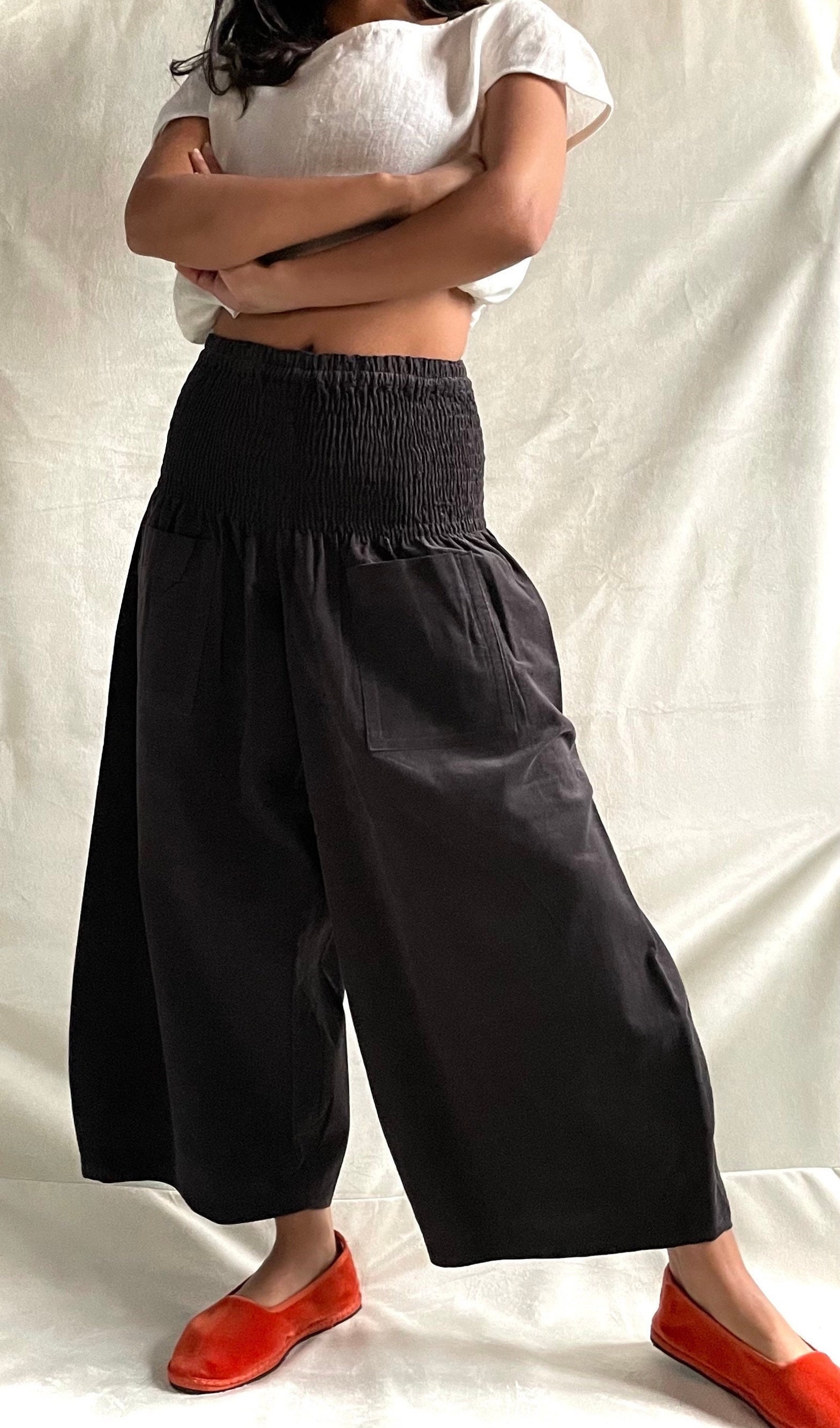 The jackie Pants in Charcoal Black Corduroy Designer Pull on Pants ...