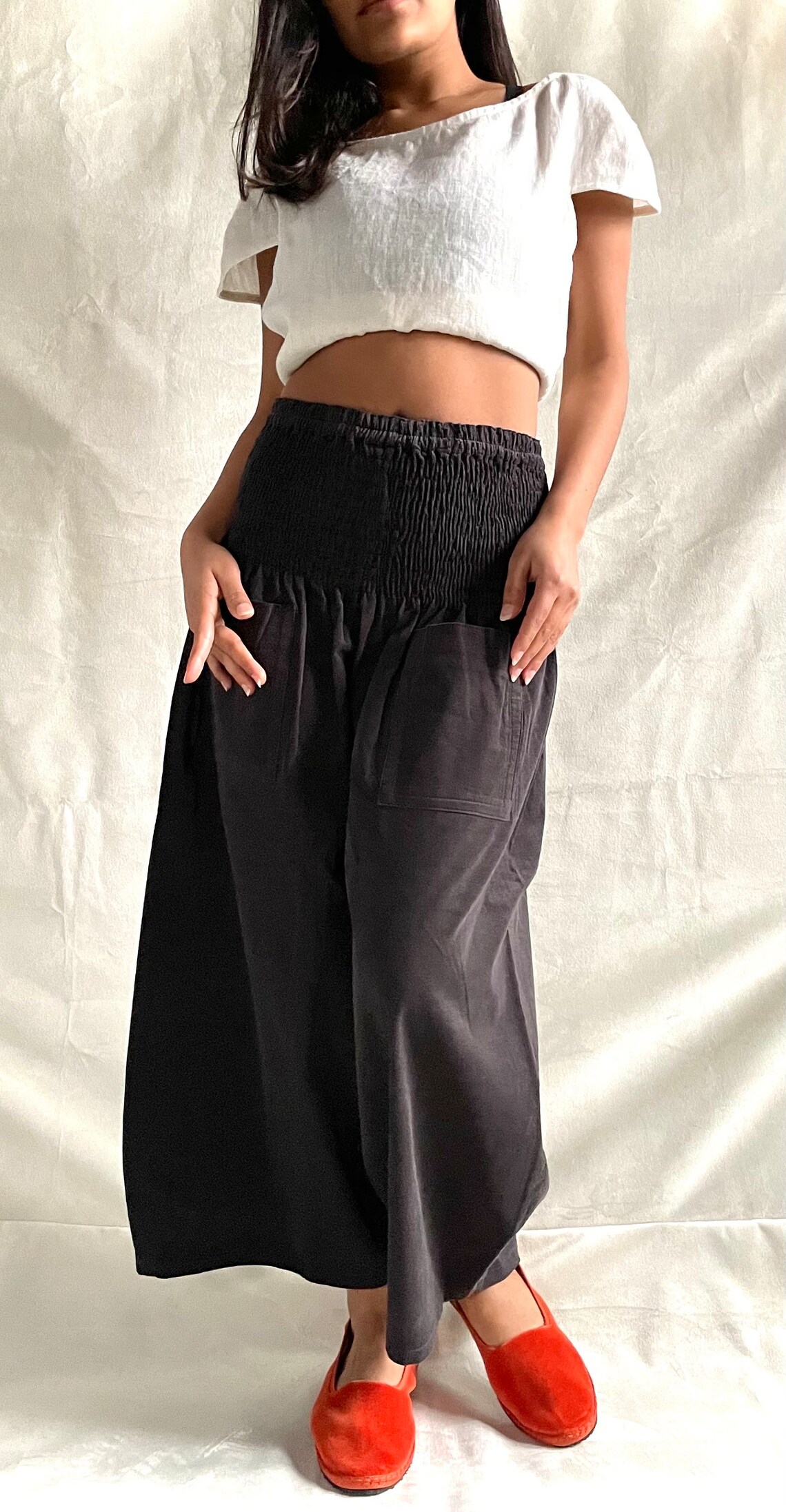 The jackie Pants in Charcoal Black Corduroy Designer Pull on Pants ...