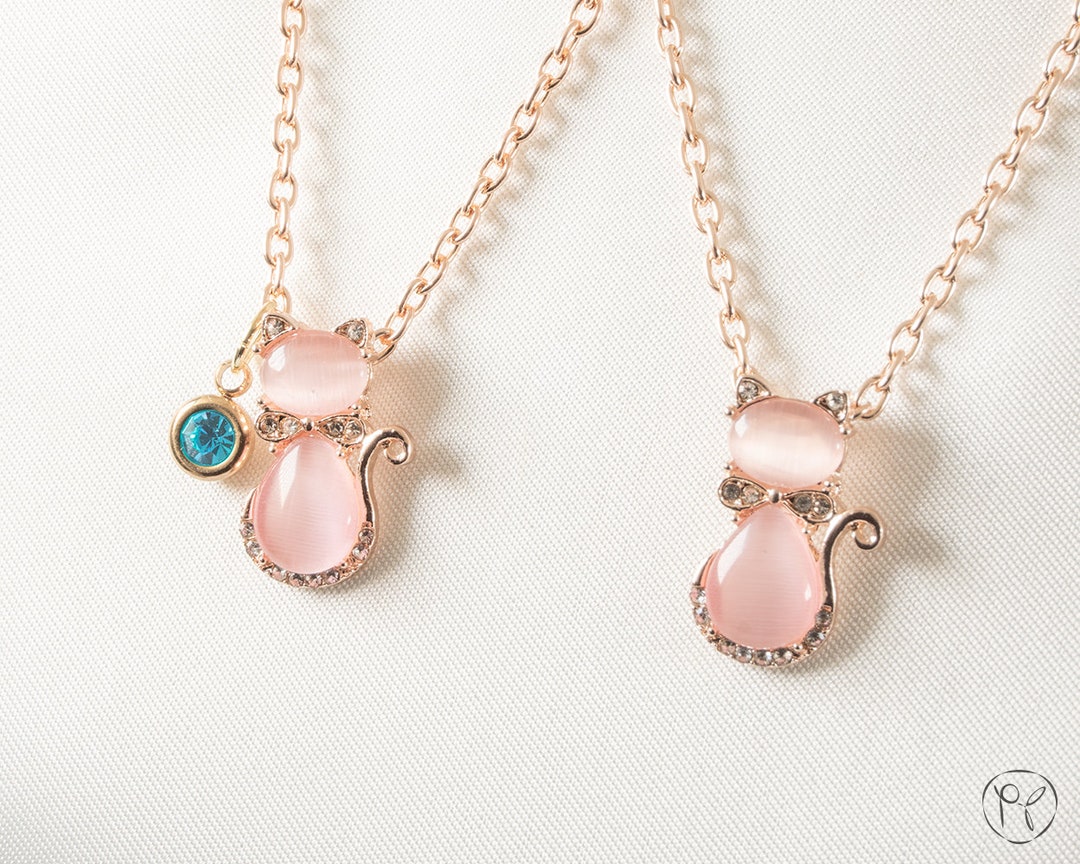 Rose Quartz Cat Necklace & Birthstone Charm |natural Crystal Friendship ...