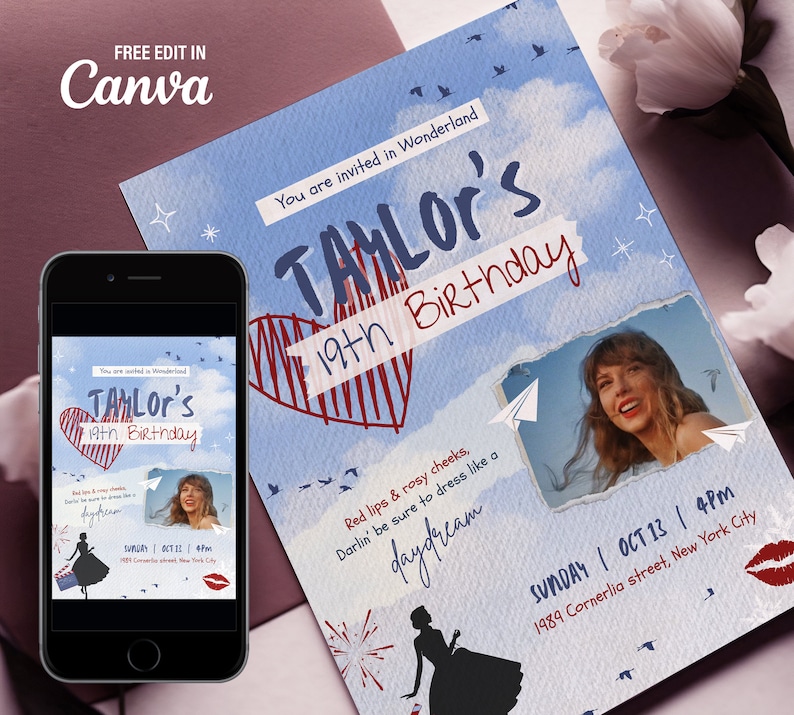1989 Taylor Swift Digital Invitation | Party Invite | Eras Tour 5" X 7 ...