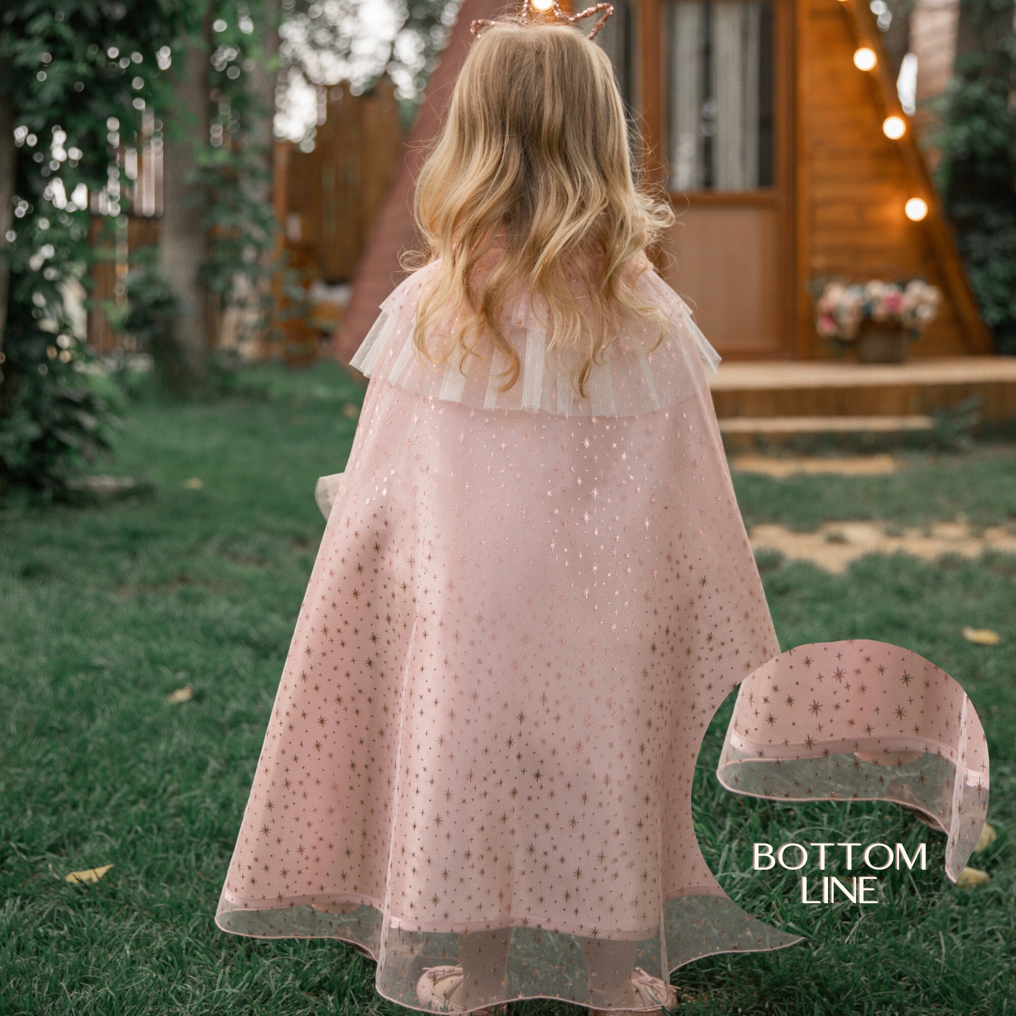Kids Magic Cape Set With Tulle and Glowing Stars Rose Gold Printing ...
