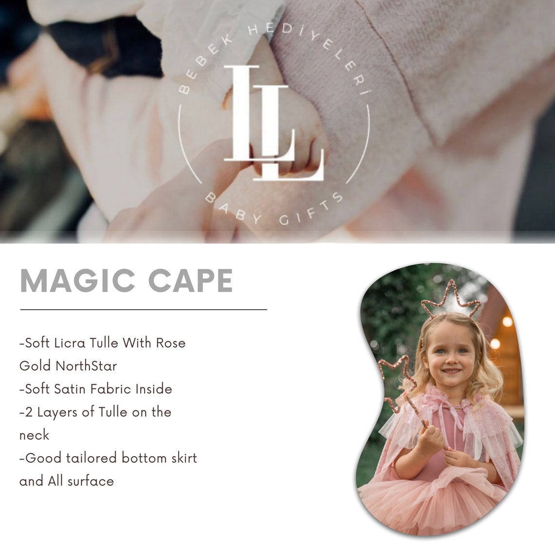 Kids Magic Cape Set With Tulle and Glowing Stars Rose Gold Printing ...