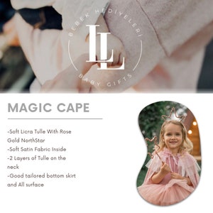 Kids Magic Cape Set With Tulle and Glowing Stars Rose Gold Printing ...