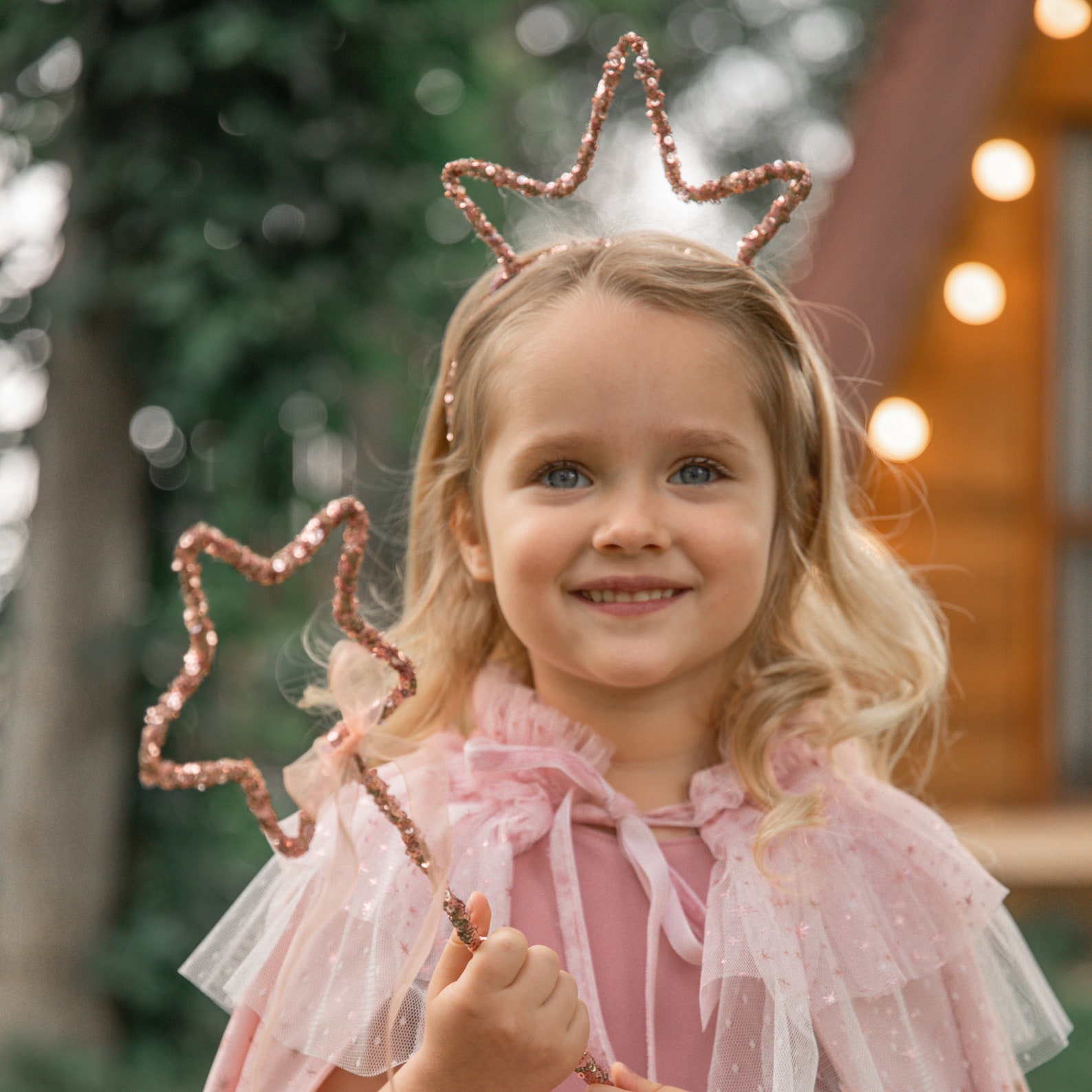 Kids Magic Cape Set With Tulle and Glowing Stars Rose Gold Printing ...