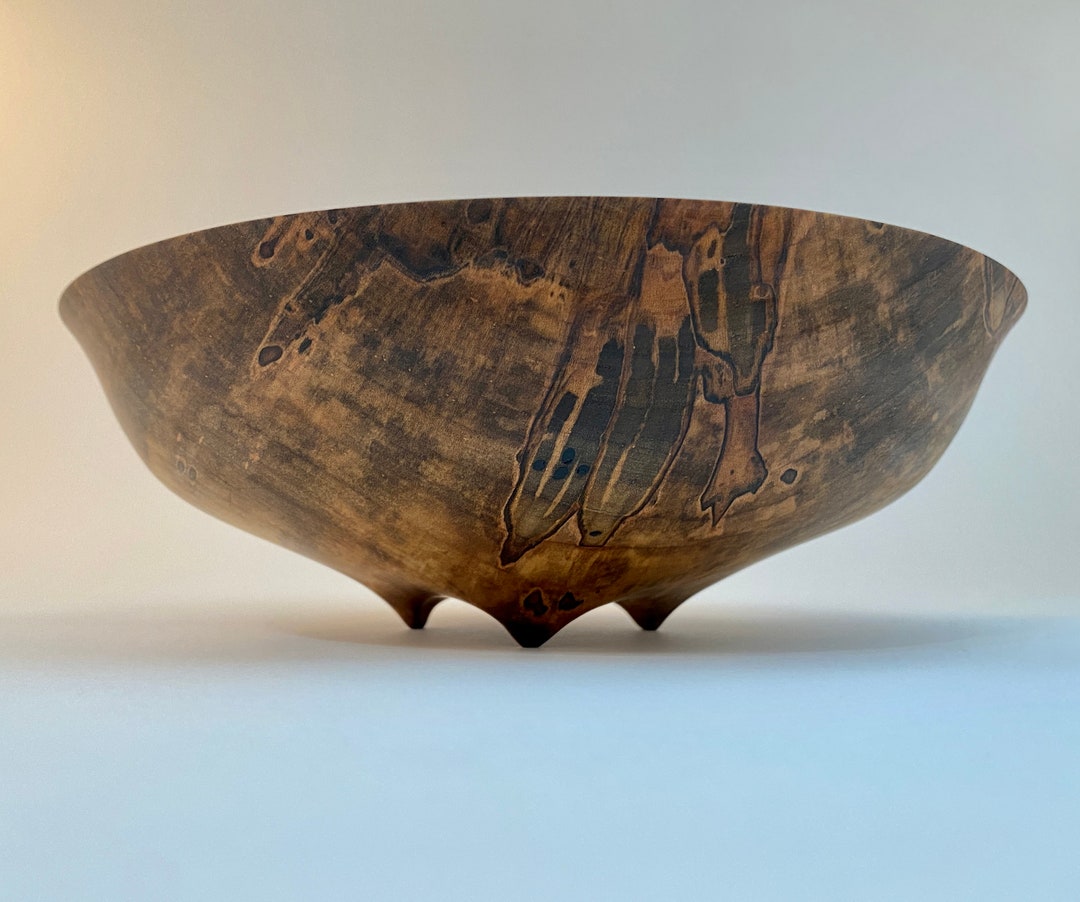 Hand Turned Ambrosia Red Maple Wood Bowl With Carved Feet - Etsy