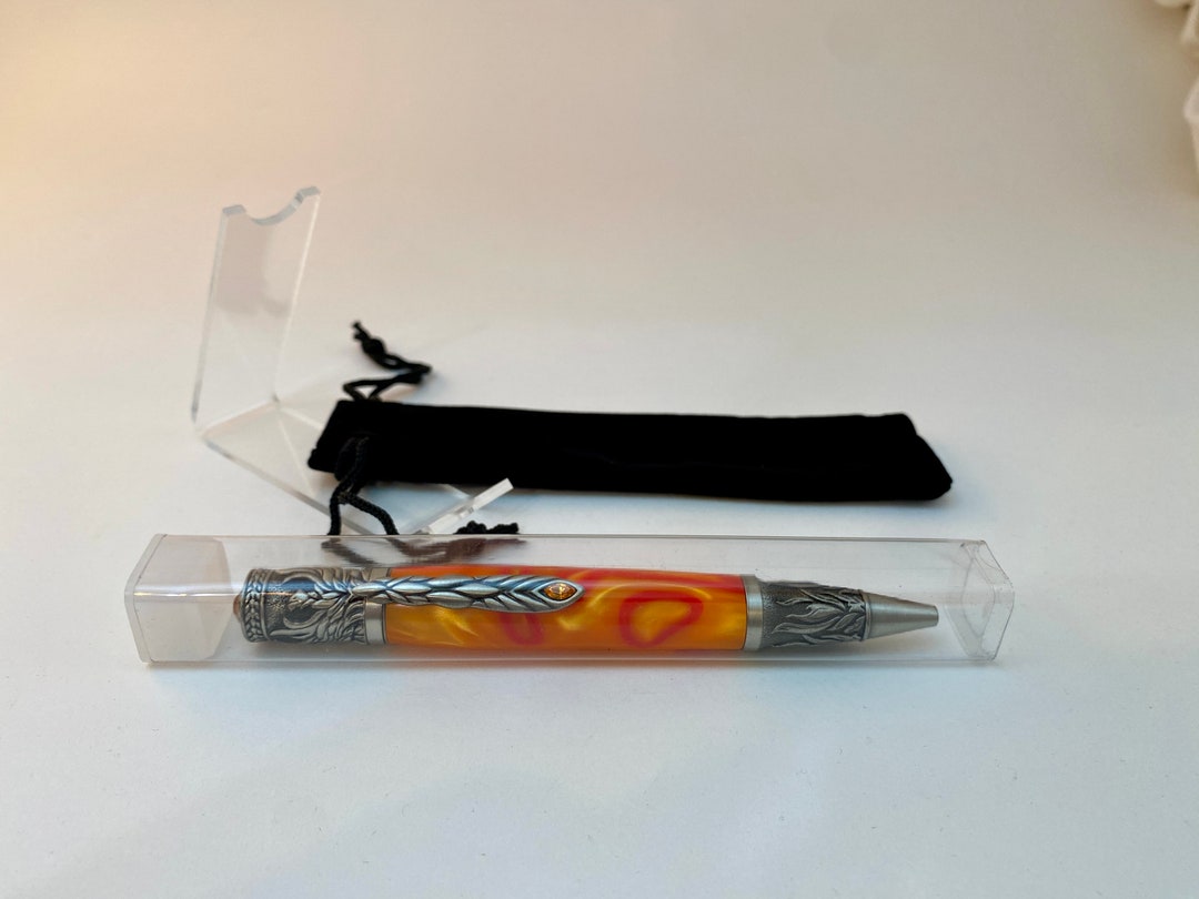 Hand Turned Phoenix Rising Antique Pewter Twist Pen Sunburst Acrylic ...