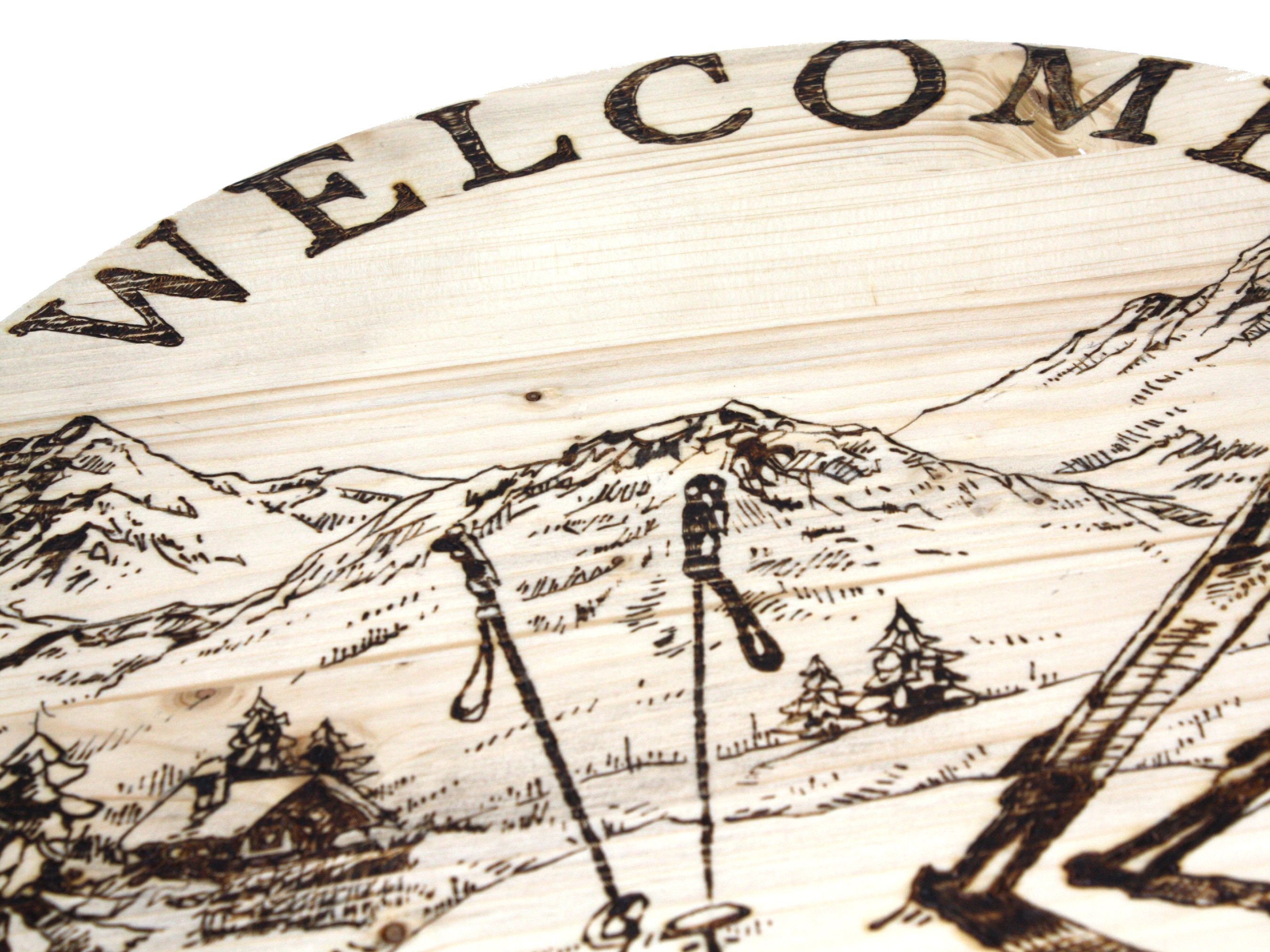 Rustic Hand Burned Wood Mountain Cabin Ski Sign - Etsy