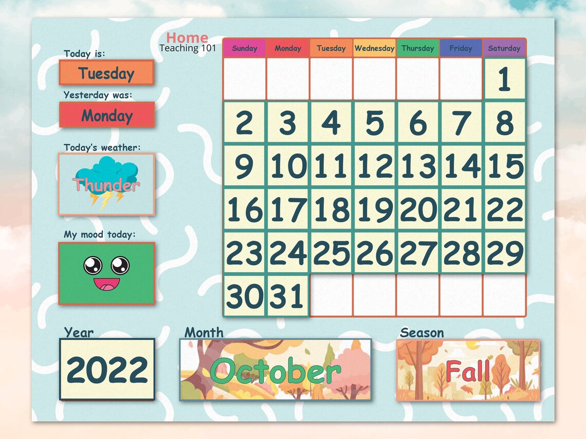 Montessori Calendar, Printable Calendar, Kids Calendar, Homeschool ...