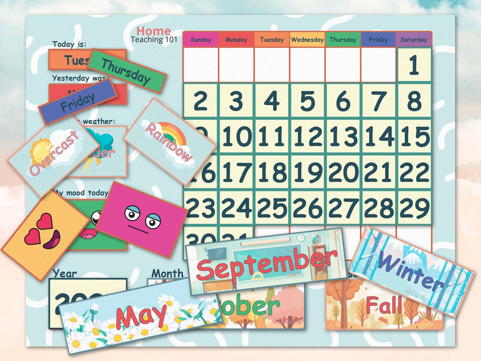 Montessori Calendar, Printable Calendar, Kids Calendar, Homeschool ...