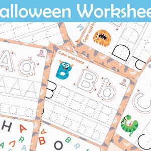 Halloween Alphabet Practice Illustrated Worksheets. Letter Coloring ...