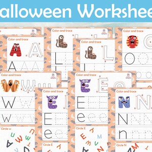Halloween Alphabet Practice Illustrated Worksheets. Letter Coloring ...