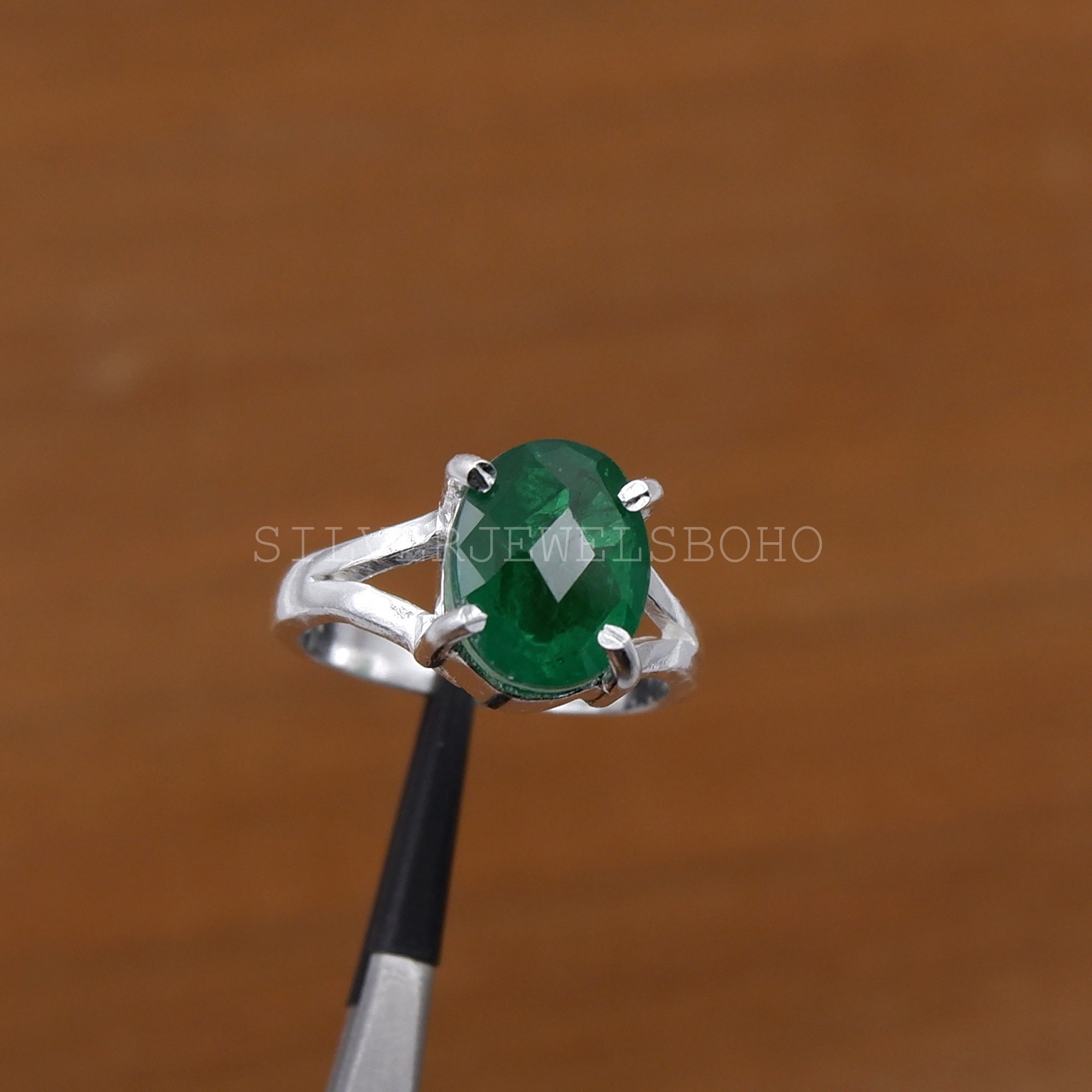 925 Solid Sterling Silver Checker Cut Emerald Oval Ring - Etsy