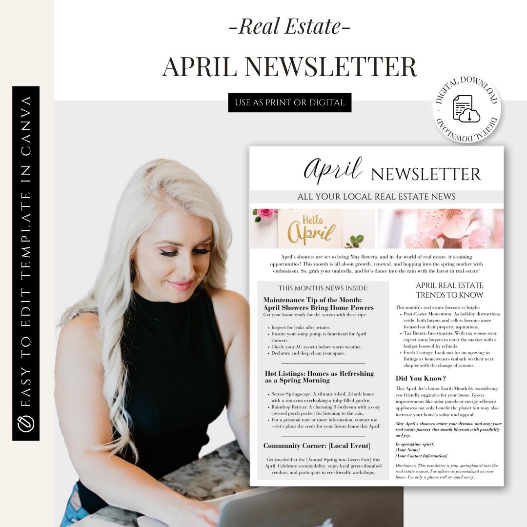 April Real Estate Newsletter Template | Editable Canva Template ...