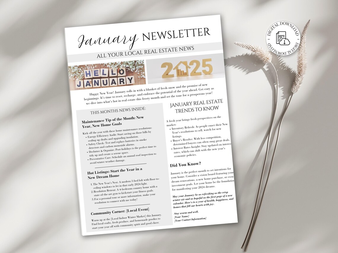 January Real Estate Newsletter Template | Editable Canva Template ...