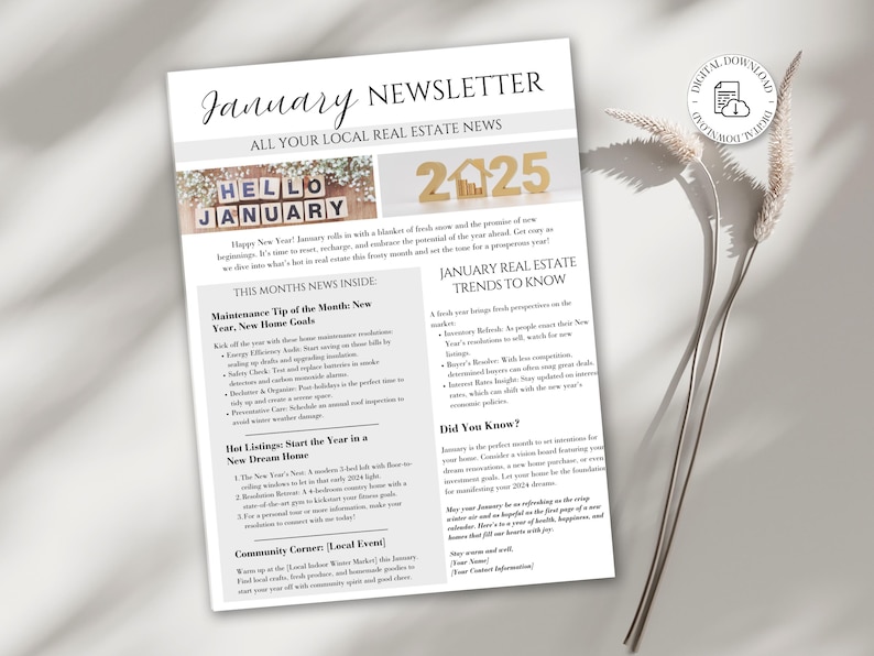 January Real Estate Newsletter Template | Editable Canva Template ...