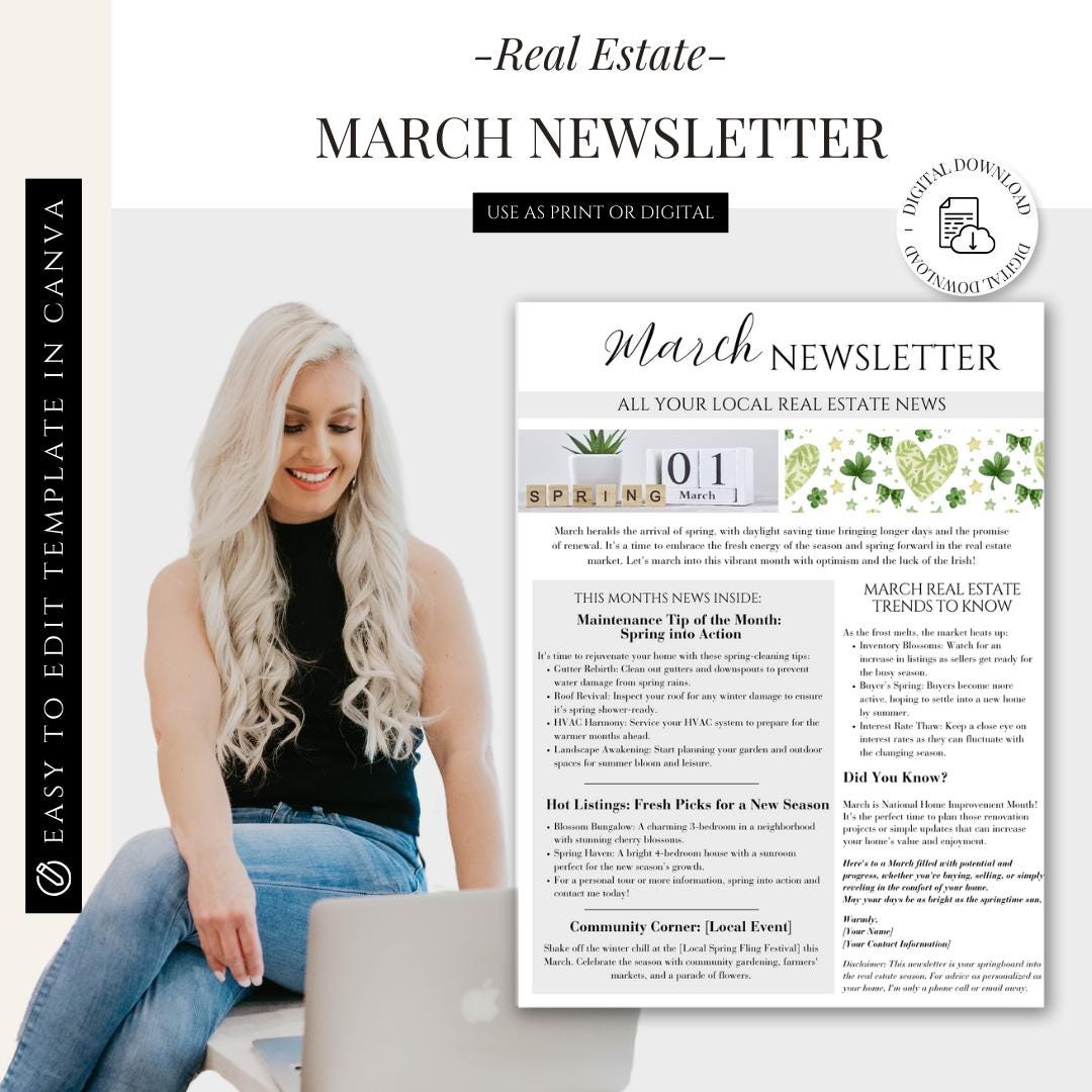March Real Estate Newsletter Template | Editable Canva Template ...