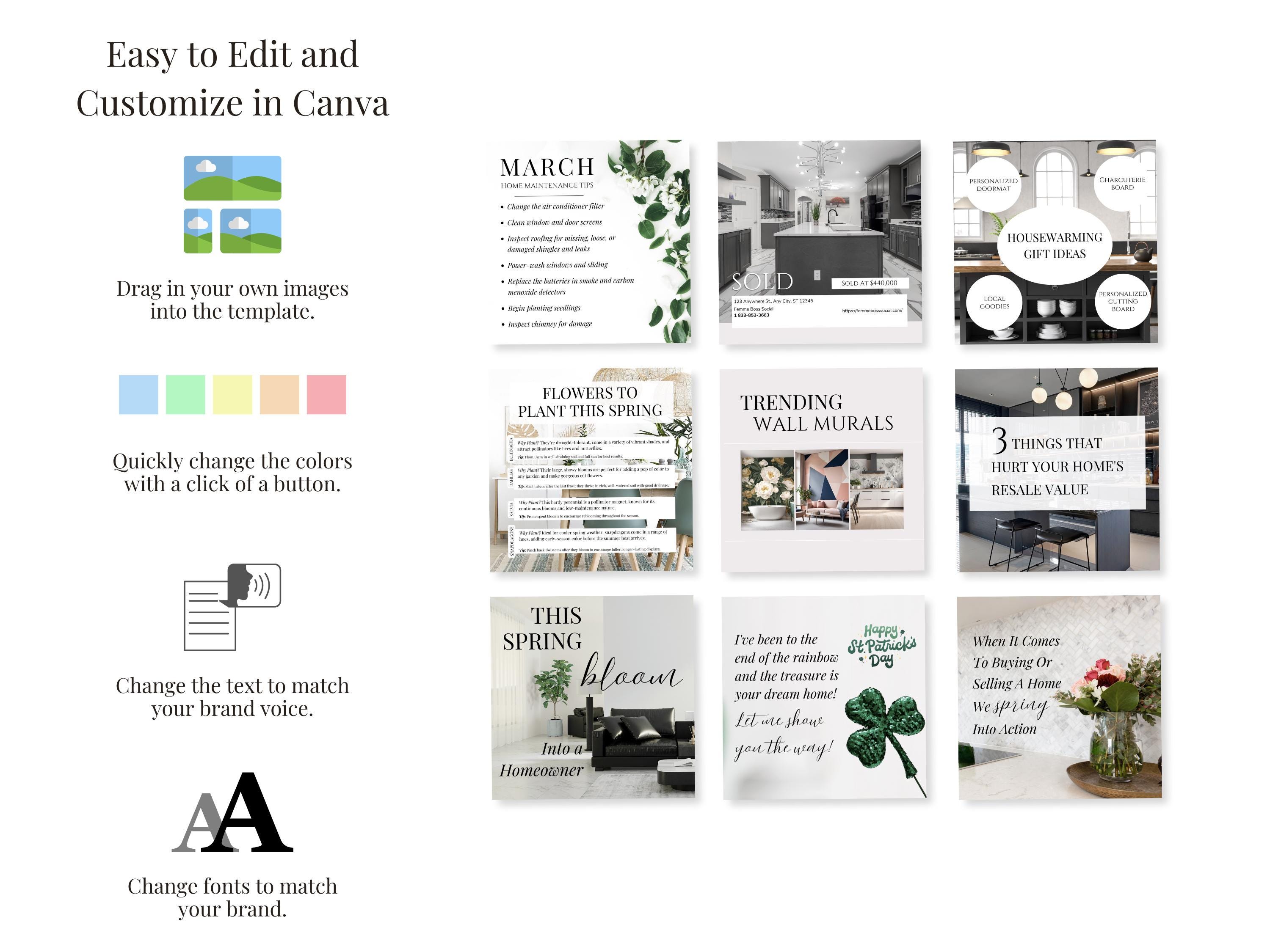 March Social Media Content | 31 Editable Canva Templates With Captions ...