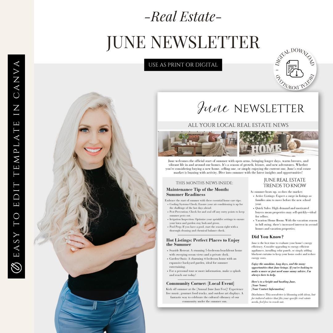 June Real Estate Newsletter Template | Editable Canva Template ...