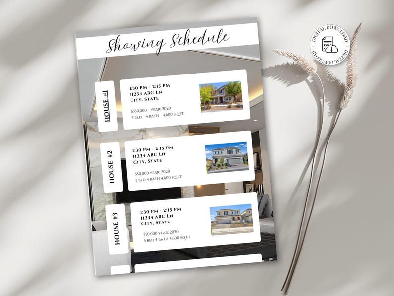 Digital Showing Schedule | Editable Canva Template for Realtors ...