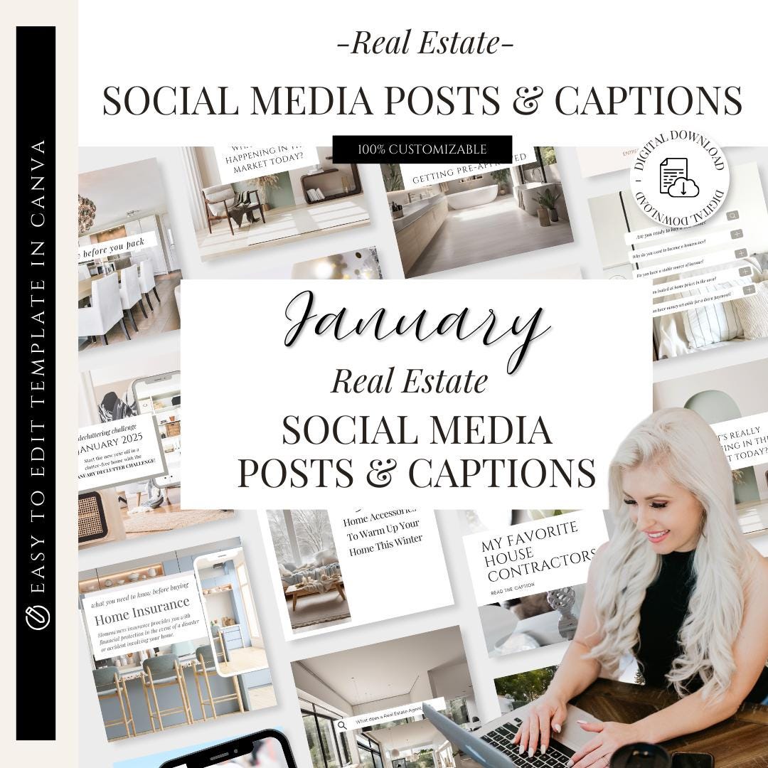 January Social Media Posts | With Captions | New Year Real Estate Agent ...