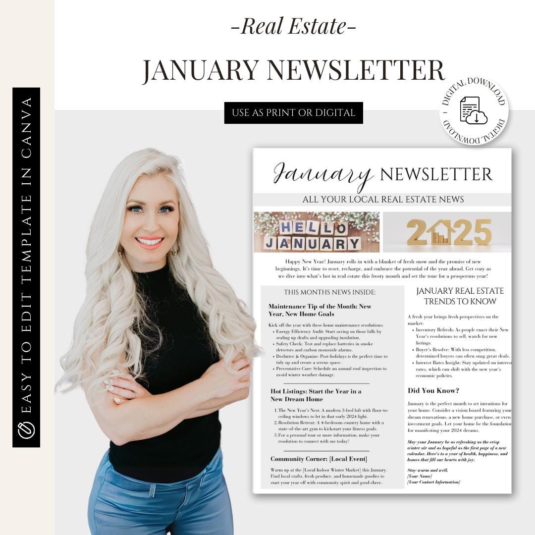 January Real Estate Newsletter Template | Editable Canva Template ...