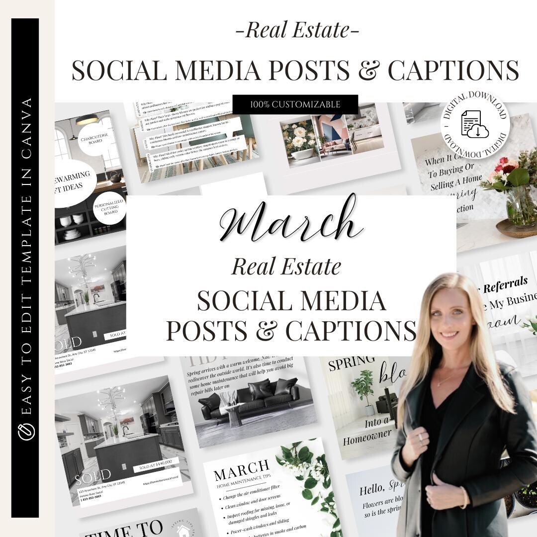 March Social Media Content | 31 Editable Canva Templates With Captions ...