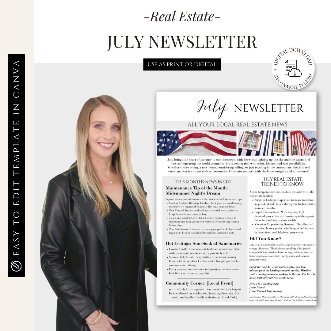 July Real Estate Newsletter Template | Editable Canva Template ...