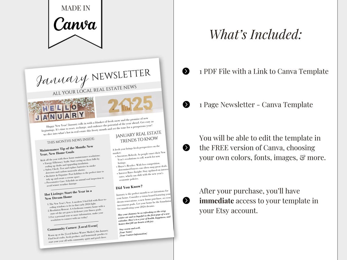 January Real Estate Newsletter Template | Editable Canva Template ...