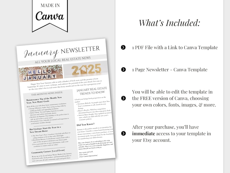 January Real Estate Newsletter Template | Editable Canva Template ...