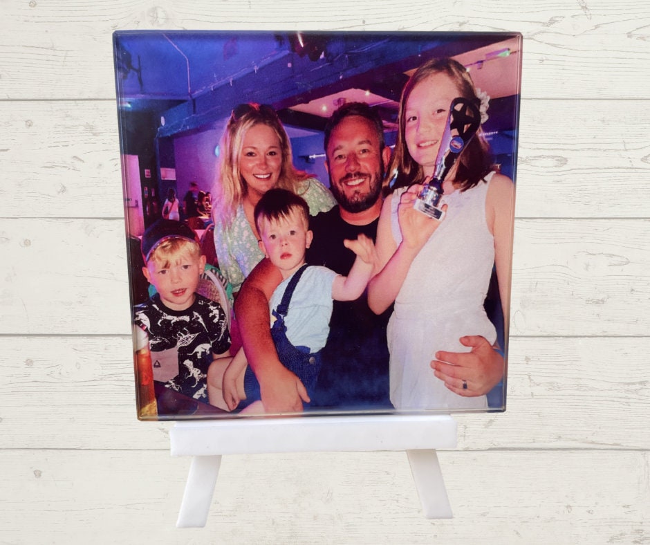 Glass Photo, Personalised Square Printed Photo 10x10cm Including Stand ...
