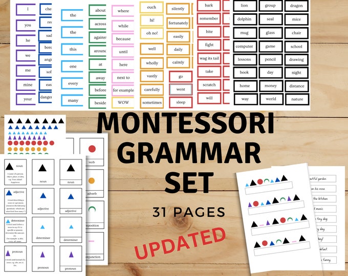 Montessori Grammar Set UPDATED Parts of Speech Montessori Cards and ...
